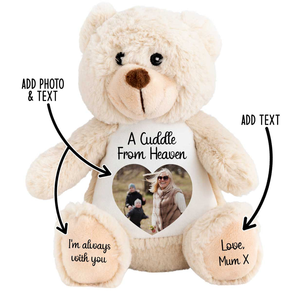 A Cuddle From Heaven Teddy Bear with Custom Photo & Text – Teddy Rescue
