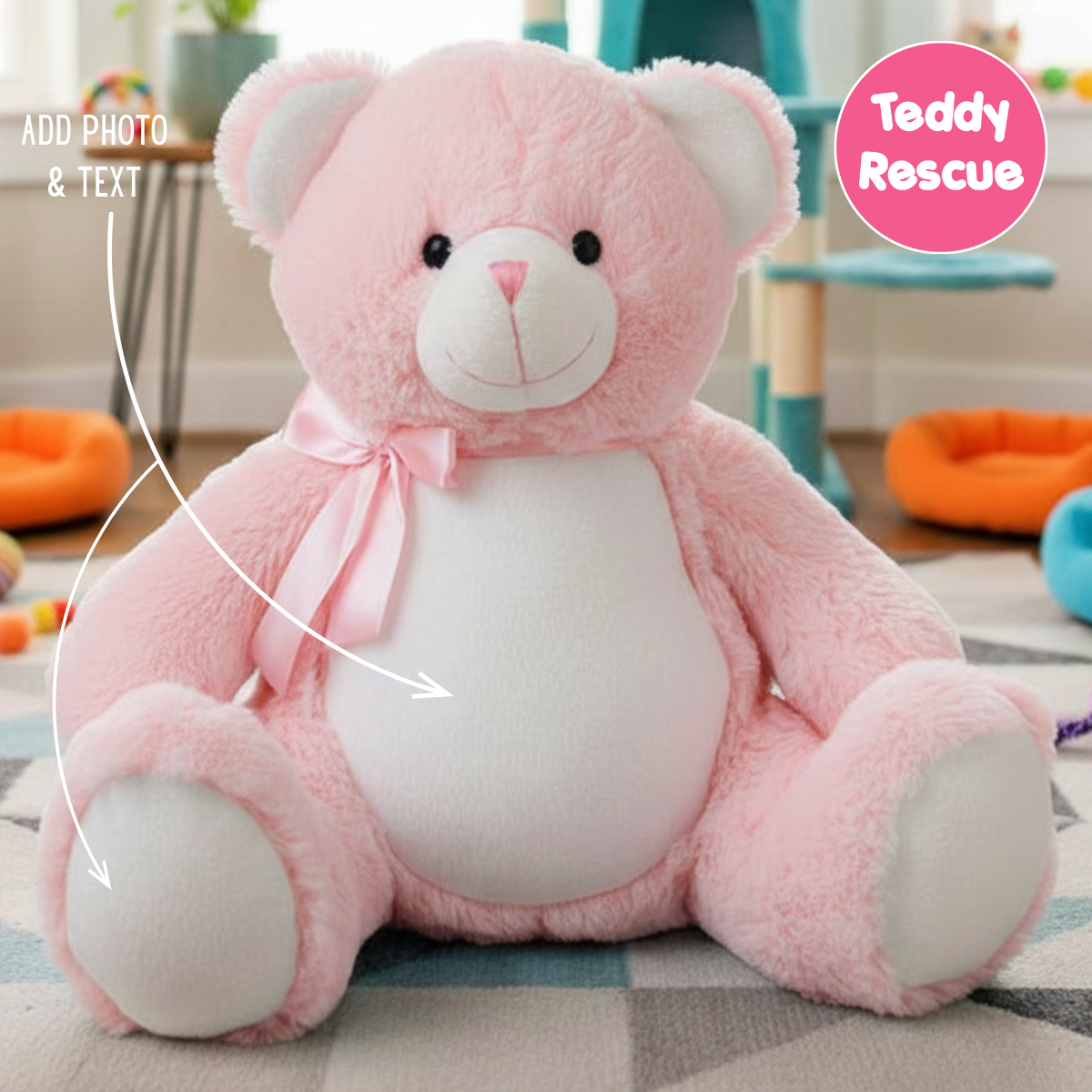 Personalised Large Pink Teddy Bear – Teddy Rescue