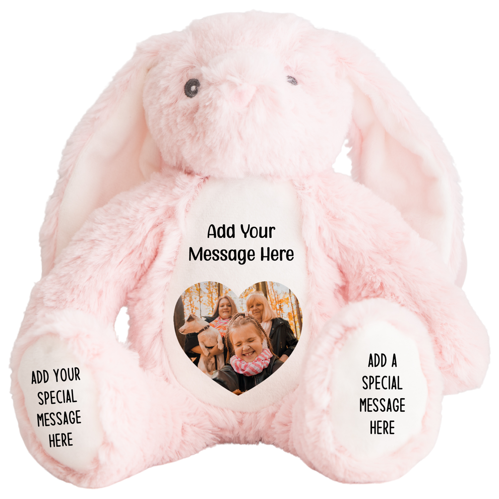 Personalised Pink Bunny Teddy – Add Your Photo, Name or Message – Teddy ...